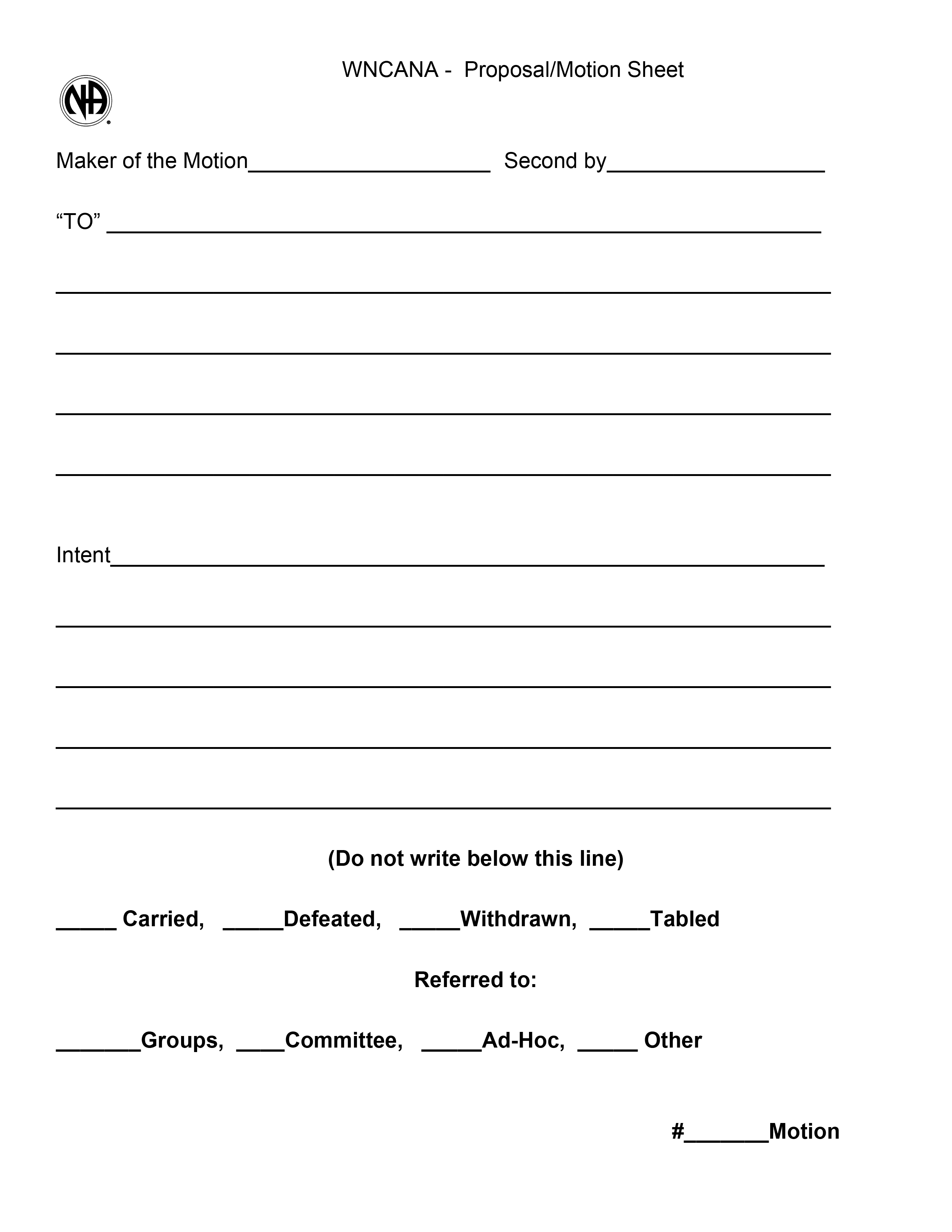 Proposal-Motion form - Western North Carolina Area of Narcotics Anonymous